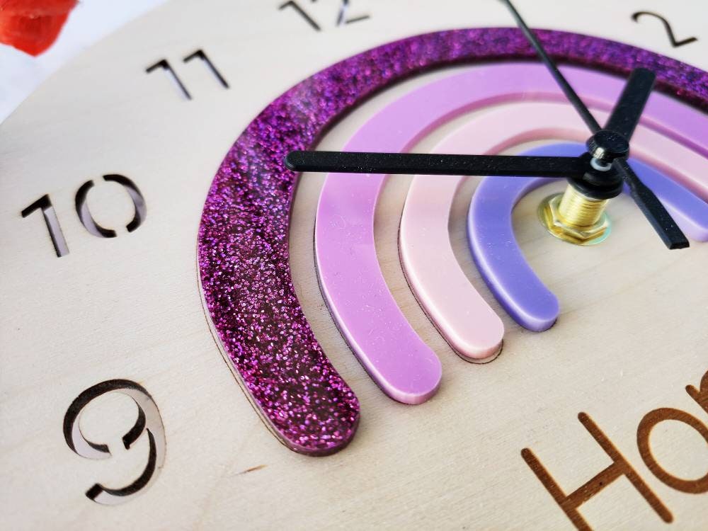 Purple Rainbow Clock Children's Clock Nursery Bedroom | Etsy