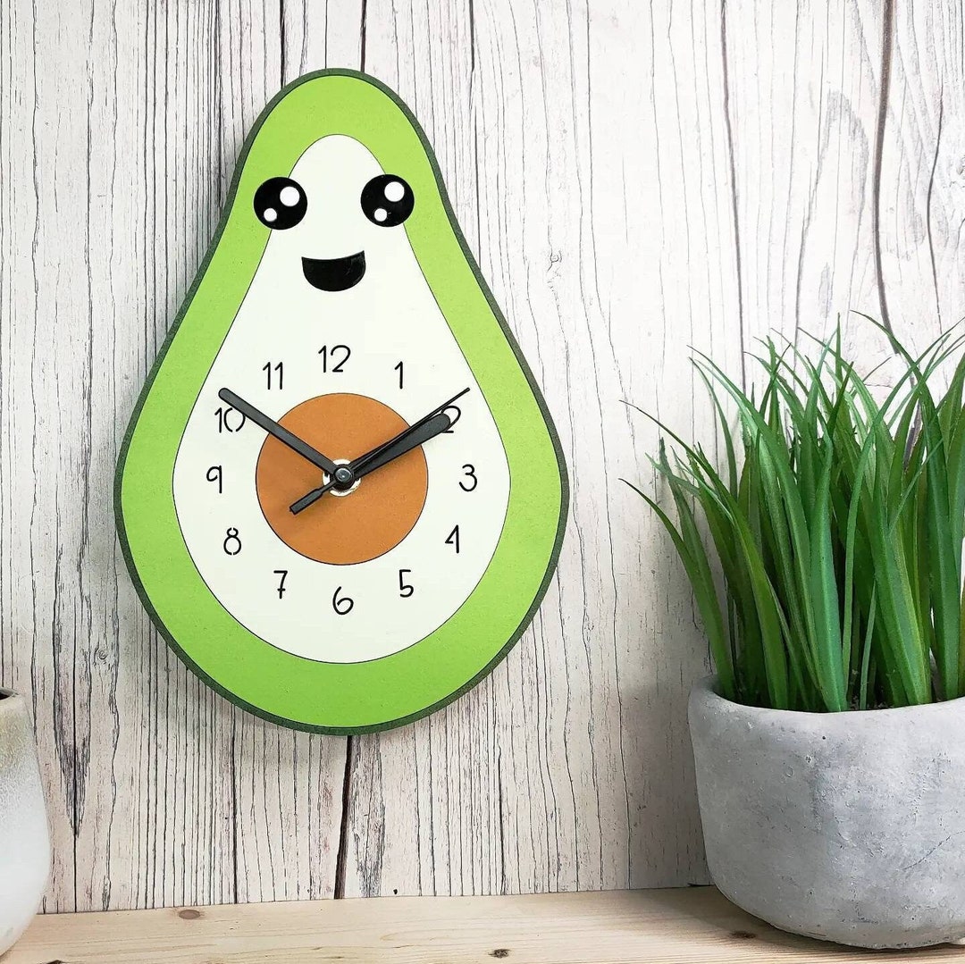 Avocado Wall Clock • Kawaii Clock • Kawaii Decor • Food Lover Gift ...