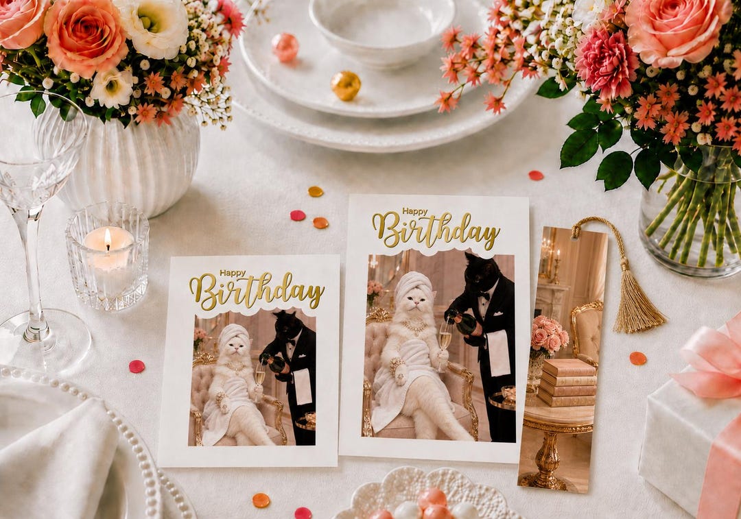 Printable Card, Funny Cat Birthday Card, Elegant Couple Design ...