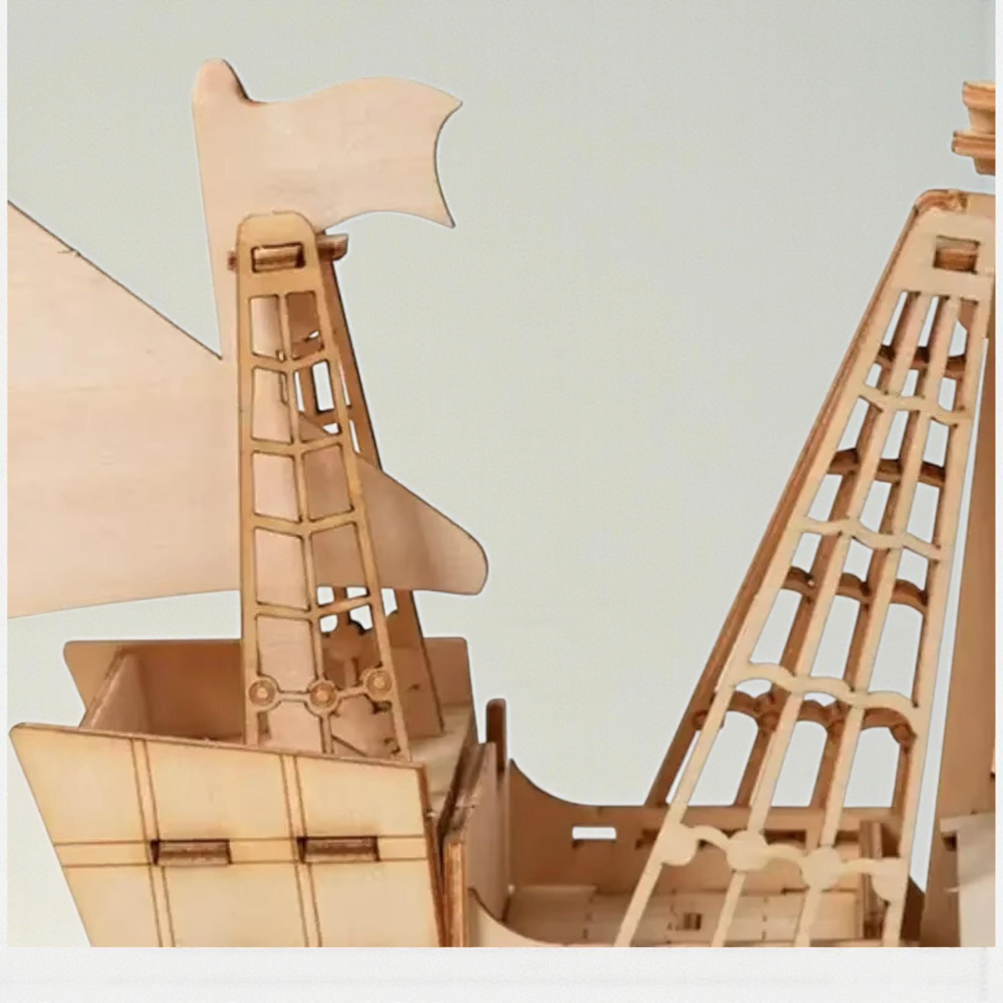 DIY Wooden Sailing Ship Puzzle 3D Wood Model Kit Pirate Boat Assembly ...
