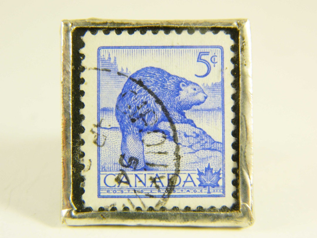 Handmade Vintage Postage Stamp Ring 1934 Canada Beaver Stamp Art ...