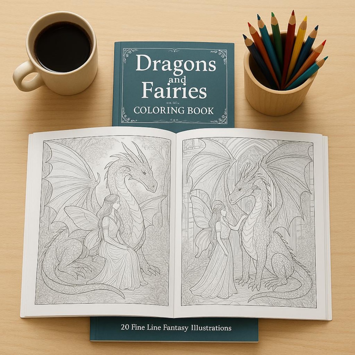 Dragon Fairy Coloring Book PDF Printable, Fantasy Adult Coloring Pages ...