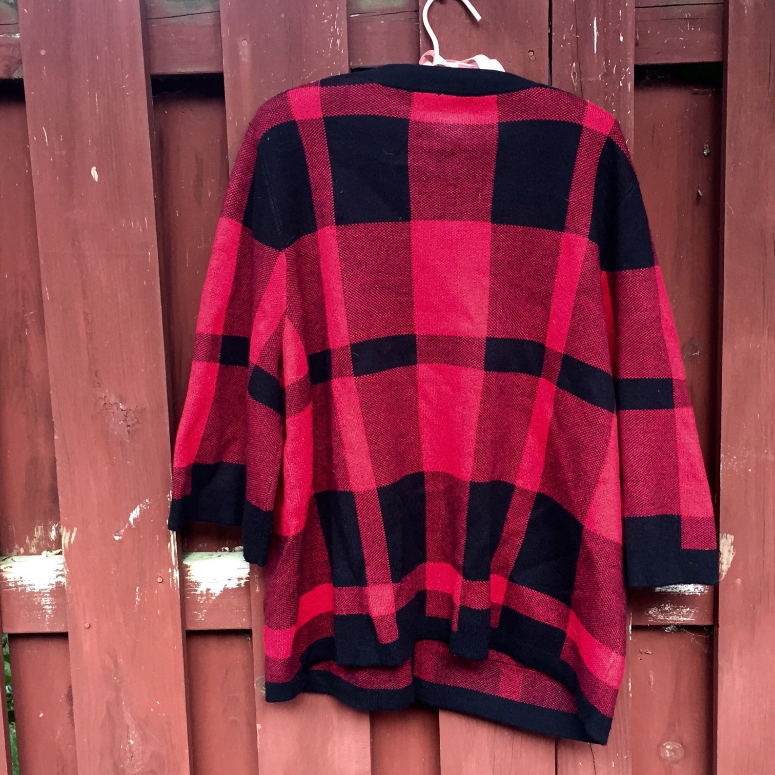 Vintage Red and Black Plaid Cardigan Sweater Size 1X by Designers ...