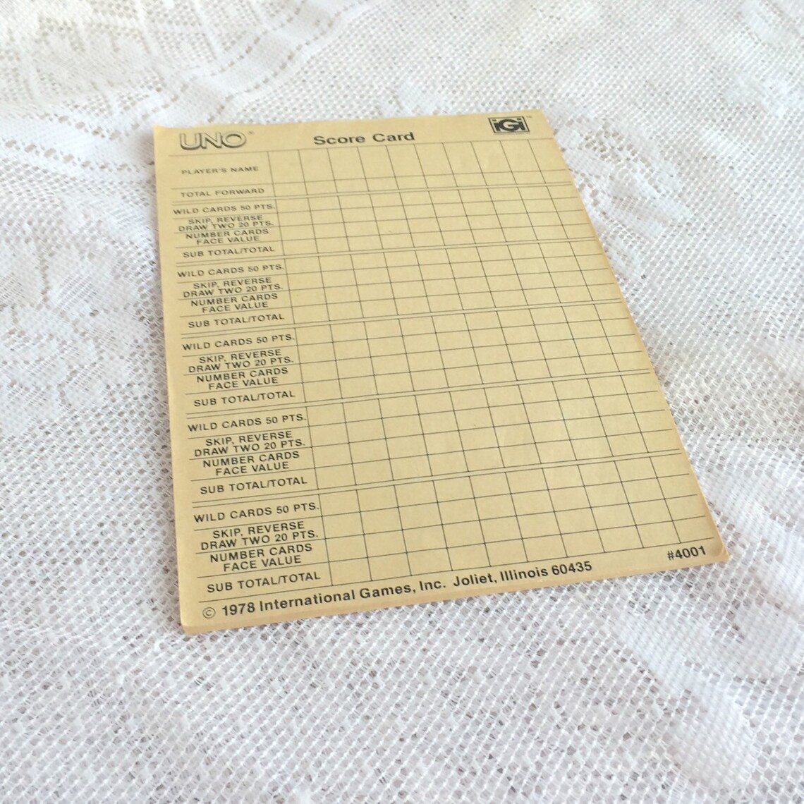 Vintage Uno Card Game Score Cards Paper Pad International - Etsy