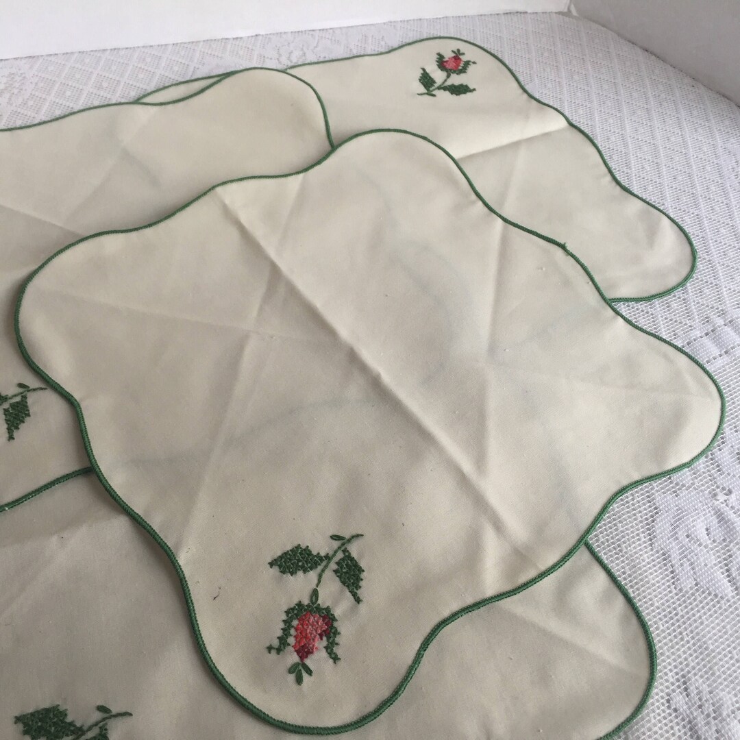 Hand Embroidered Cloth Napkin Set /vintage Tea or Dinner Napkins / Pink ...