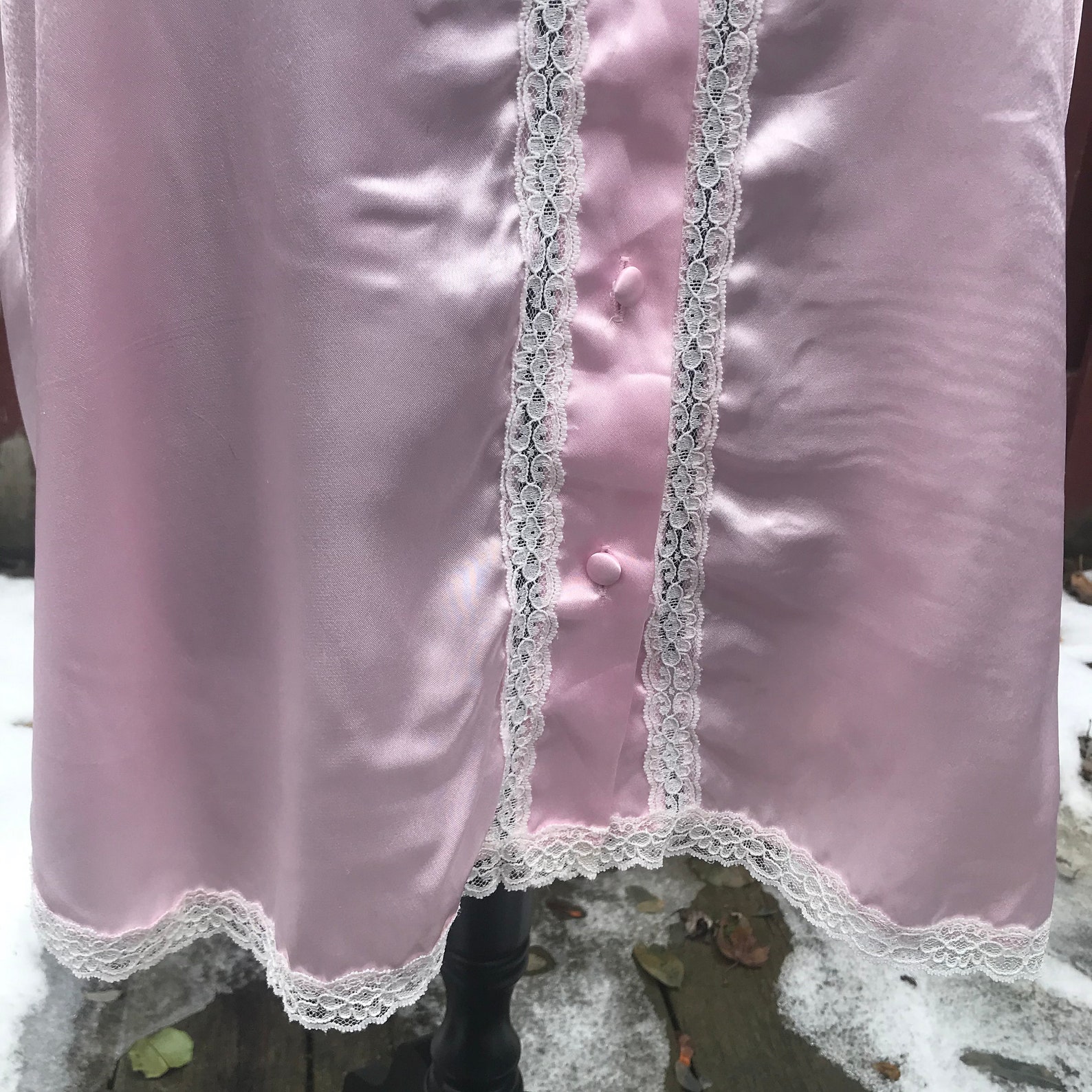 Vintage Pink Nightshirt / Polyester Pajamas / Lace Lingerie / | Etsy