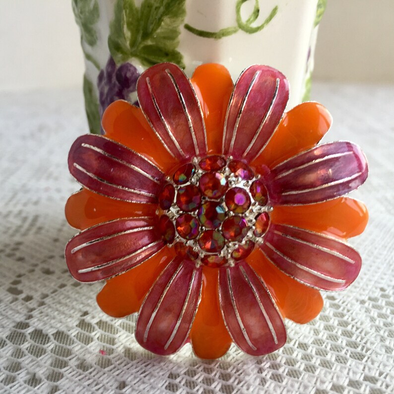 Vintage Flower Power Brooch and Earrings / Orange and Purple - Etsy