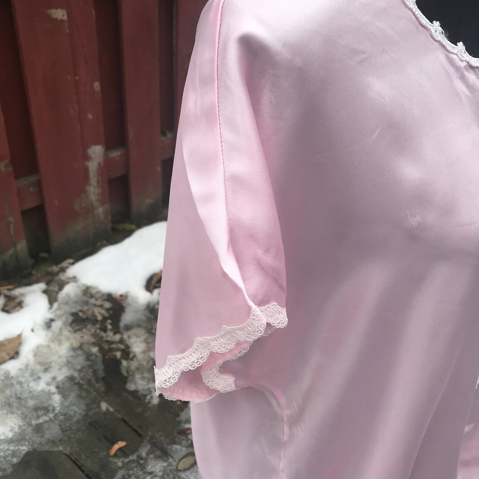 Vintage Pink Nightshirt / Polyester Pajamas / Lace Lingerie / - Etsy