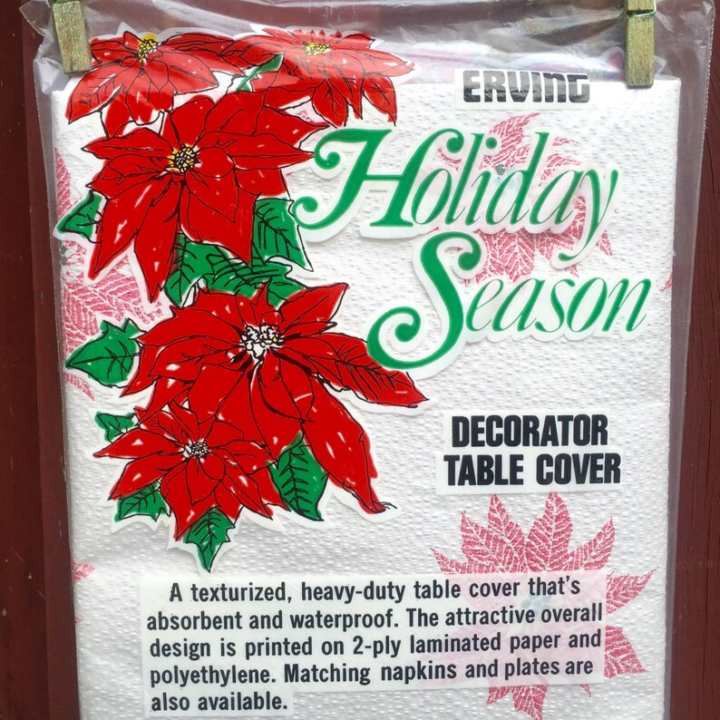 Vintage Paper Christmas Tablecloth / Poinsettias Table Cover - Etsy