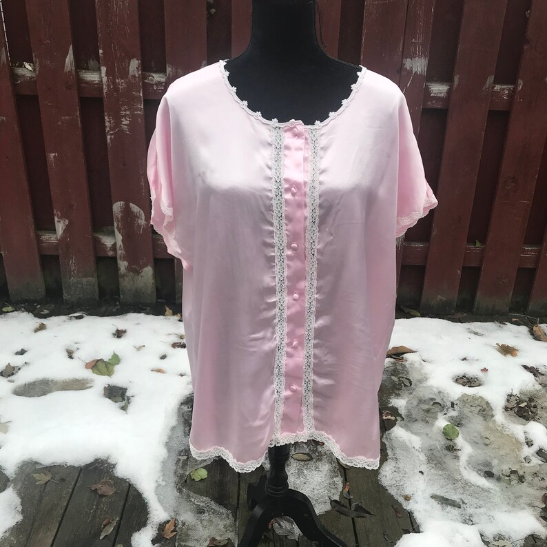 Vintage Pink Nightshirt / Polyester Pajamas / Lace Lingerie / - Etsy