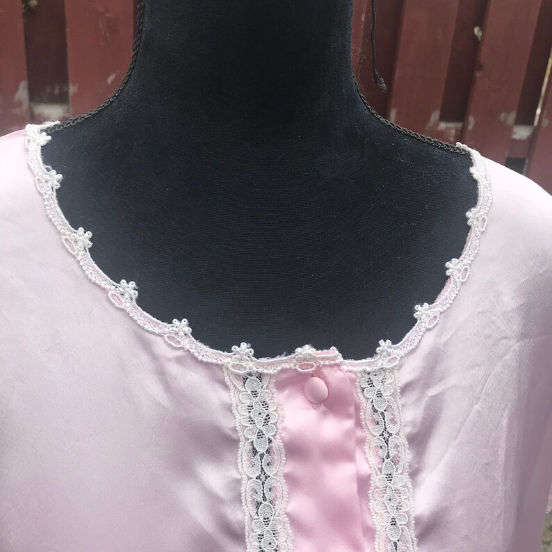 Vintage Pink Nightshirt / Polyester Pajamas / Lace Lingerie / - Etsy