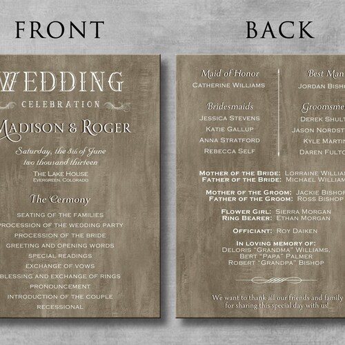 Rustic Mountain Burlap Wedding Program Digital Printable or - Etsy