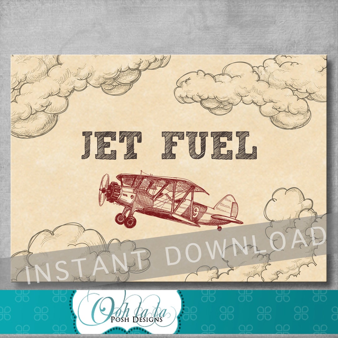 Jet Fuel Sign - 5x7 Inches - Vintage Airplane Party - Baby Shower ...