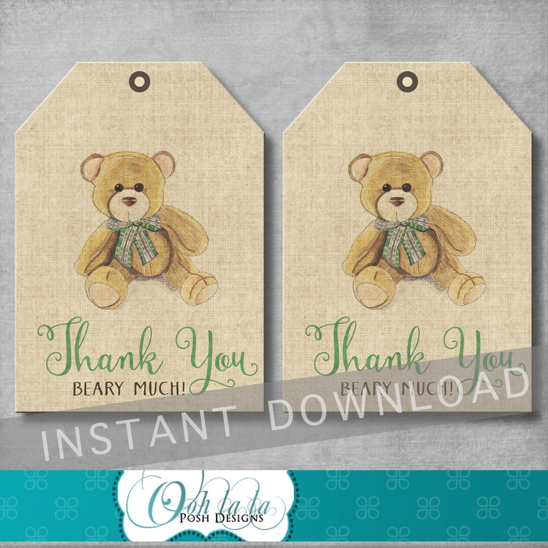 Vintage Teddy Bear Favor Tags - Teddy Bear Party - Baby Shower - Thank ...
