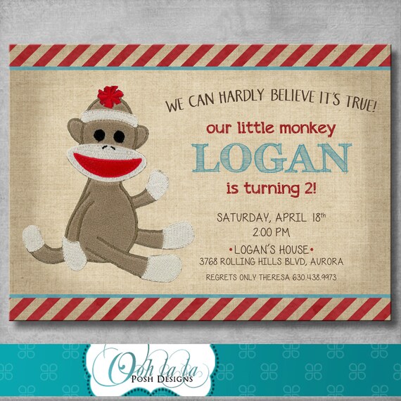 Free Printable Sock Monkey Birthday Invites Vibrant Life Cozy Buddy