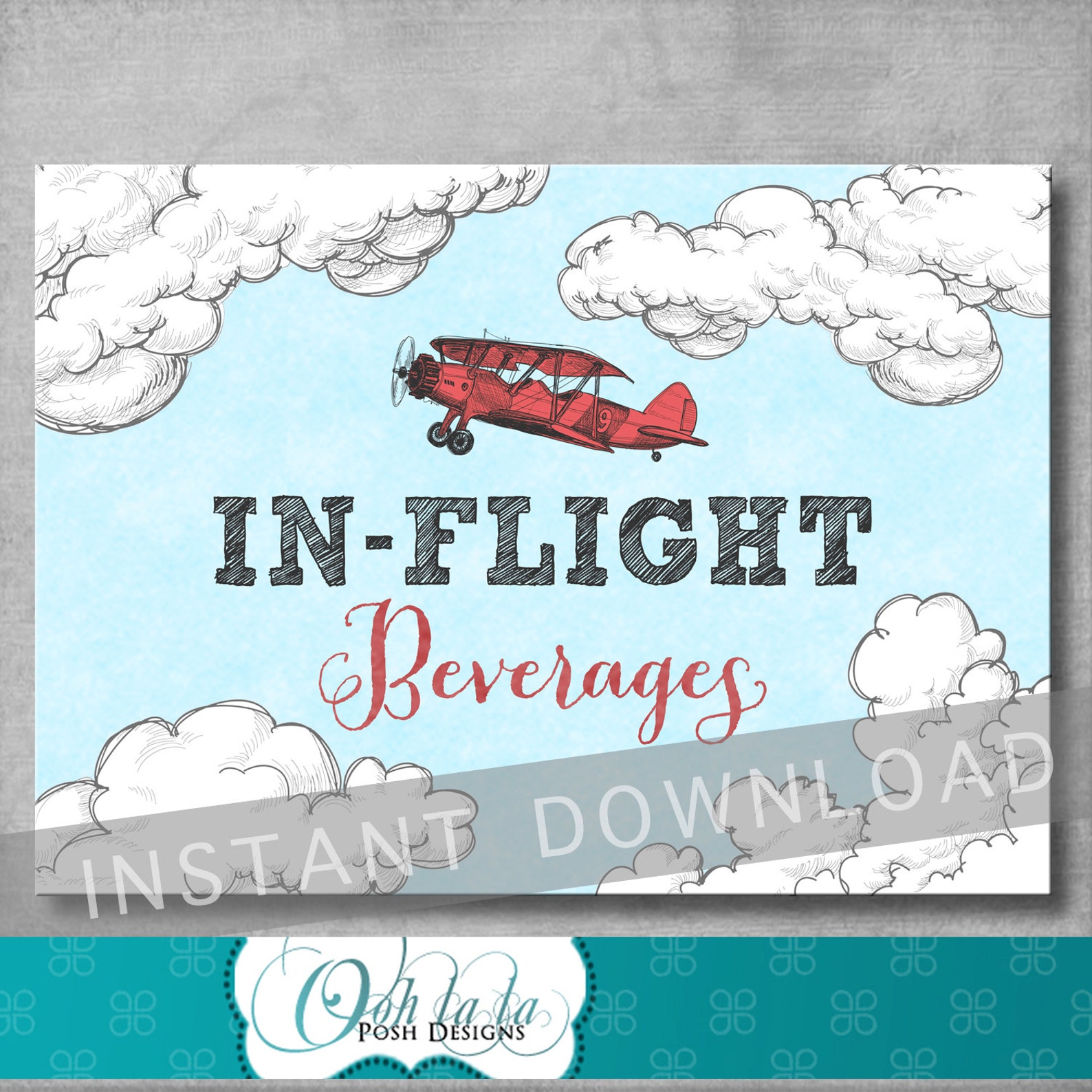 In Flight Beverages Sign - 5"x7" - Vintage Airplane Birthday - Baby ...