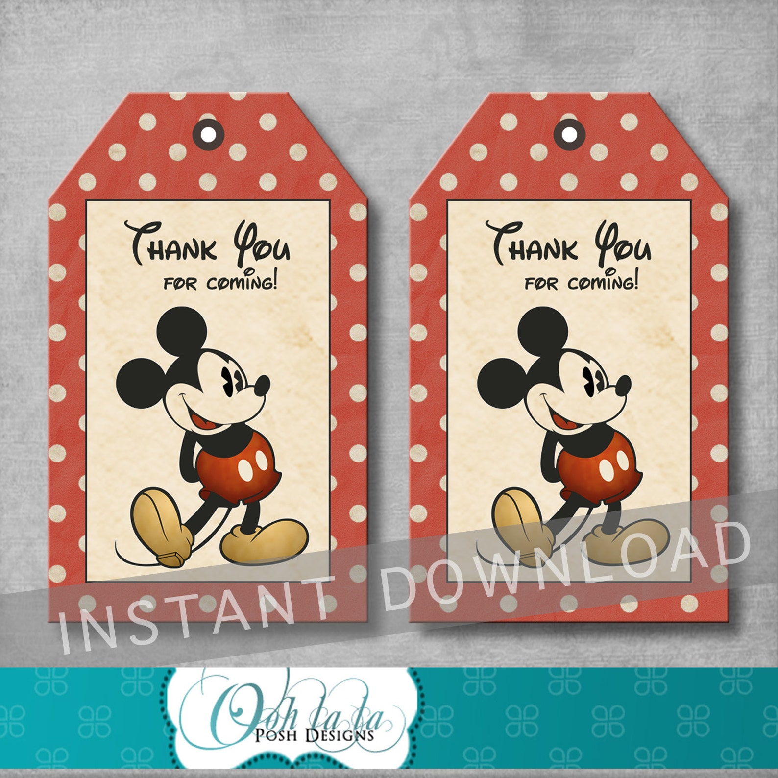 Vintage Mickey Mouse Favor Tags Birthday Thank You Tags | Etsy