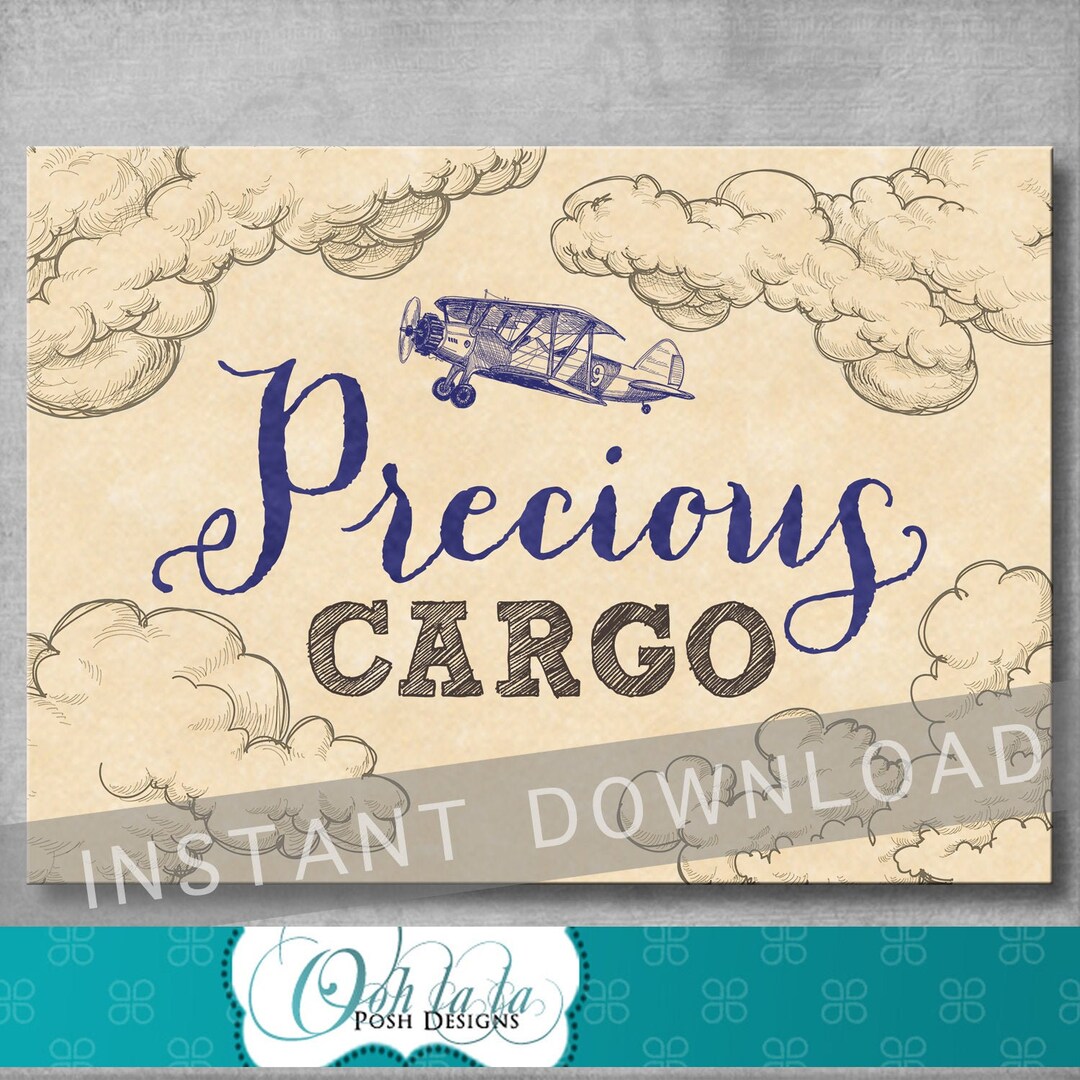 Precious Cargo Sign - 5x7 Inches - Vintage Airplane - Baby Shower - New ...