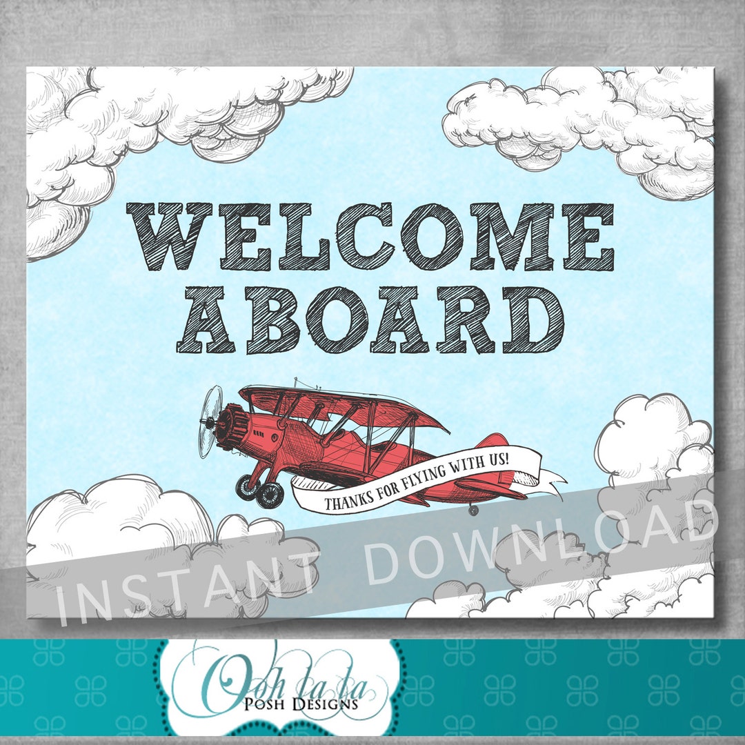Welcome Sign - 8x10 Inches - Vintage Airplane Baby Shower - Birthday ...