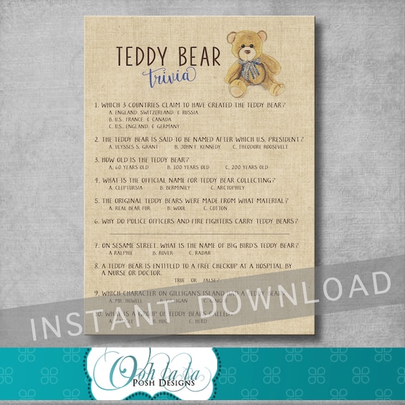 Teddy Bear Trivia Game Baby Shower Game Vintage Inspired | Etsy