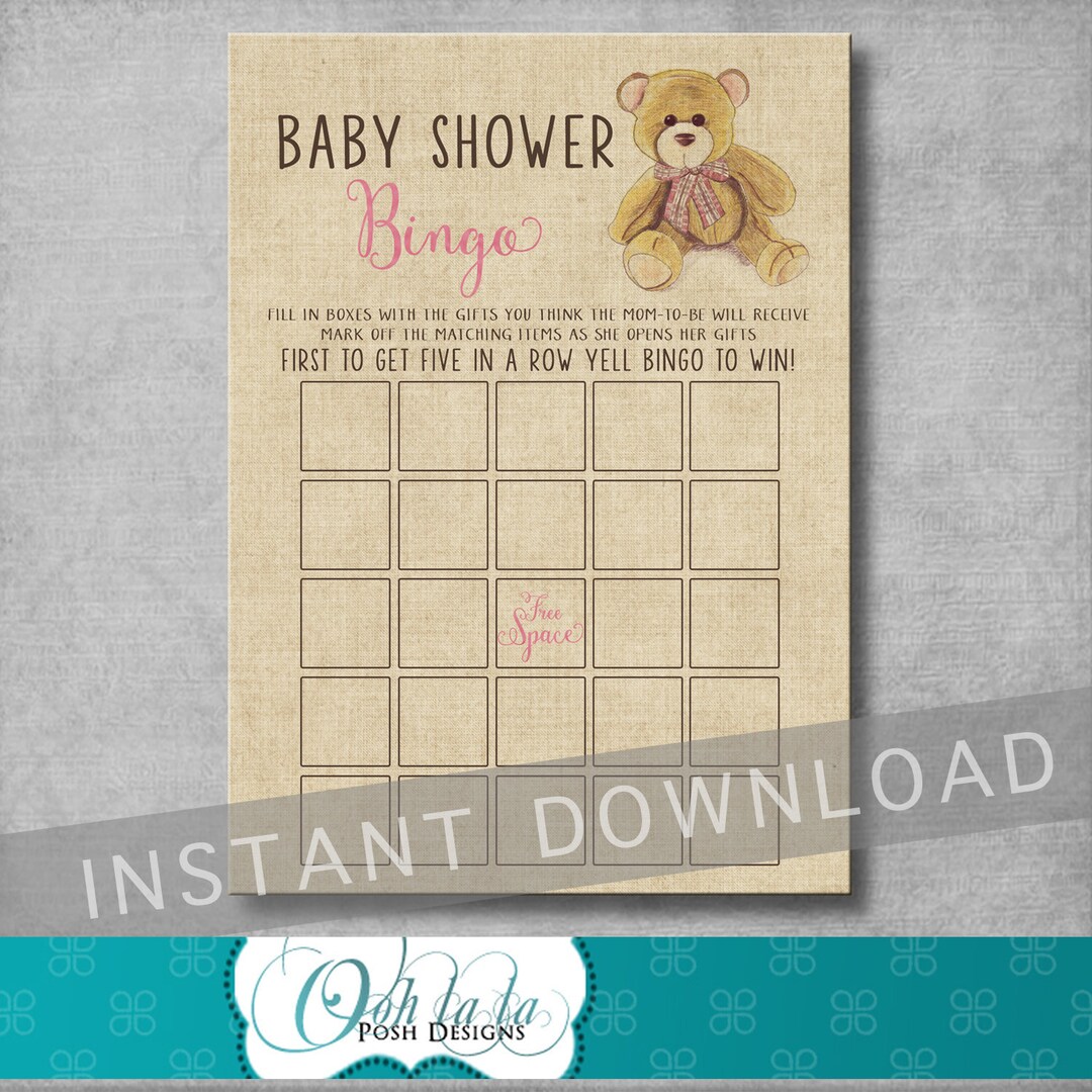 Bingo Card Game - Teddy Bear Baby Shower - Vintage Inspired - Baby Girl ...