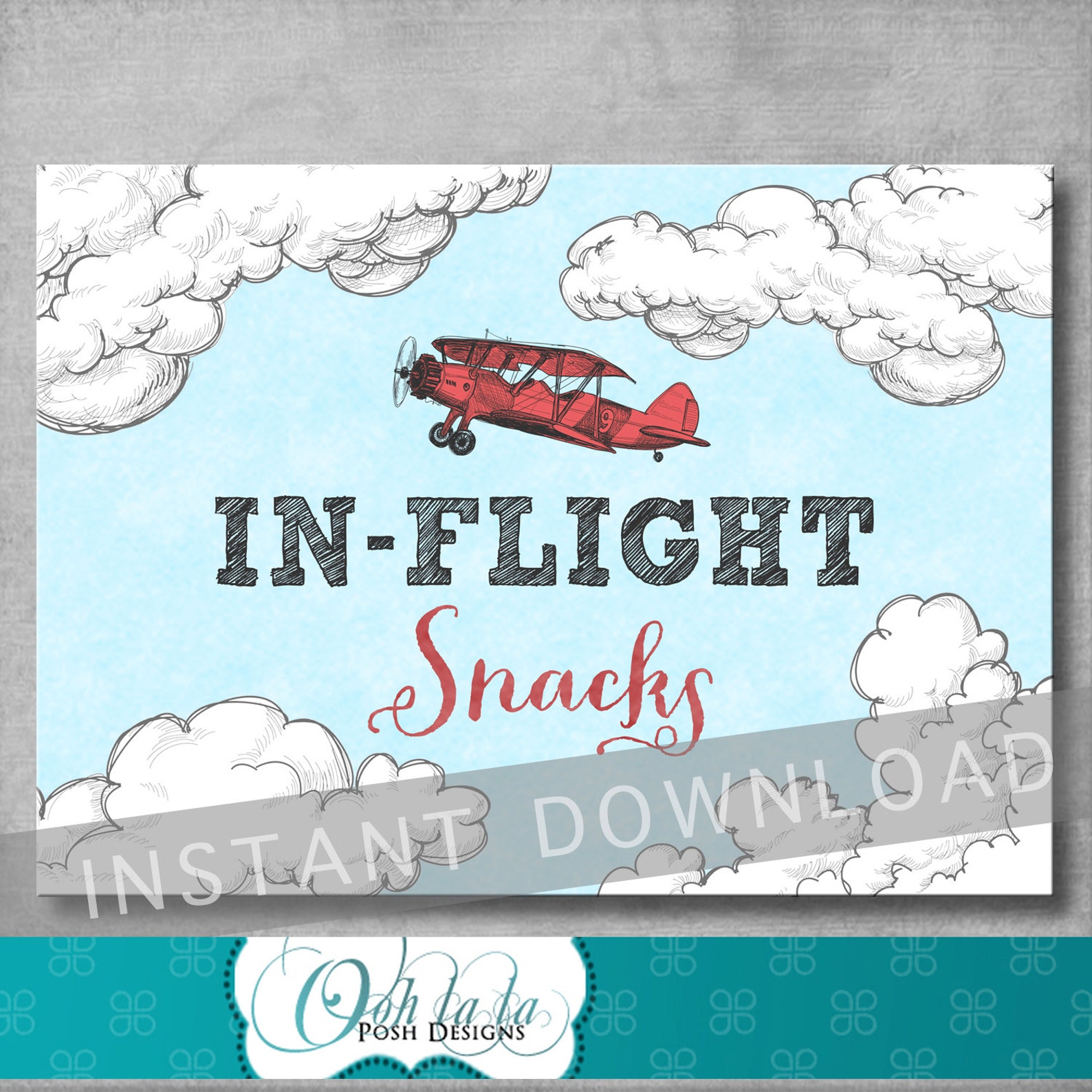 In Flight Snacks Sign - 5x7 Inches - Vintage Airplane Birthday - Baby ...