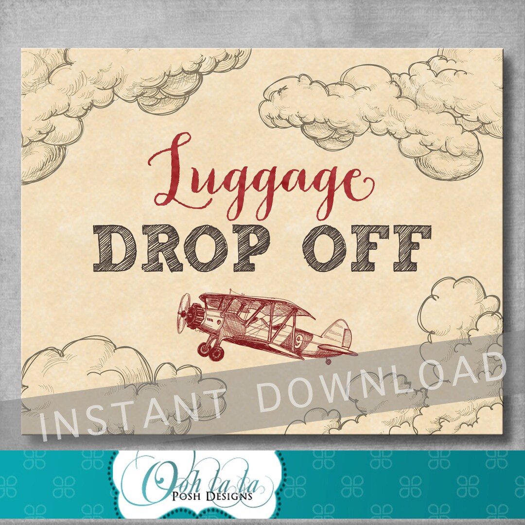 Luggage Drop off Sign - 8x10 Inches - Gifts Sign - Vintage Airplane ...