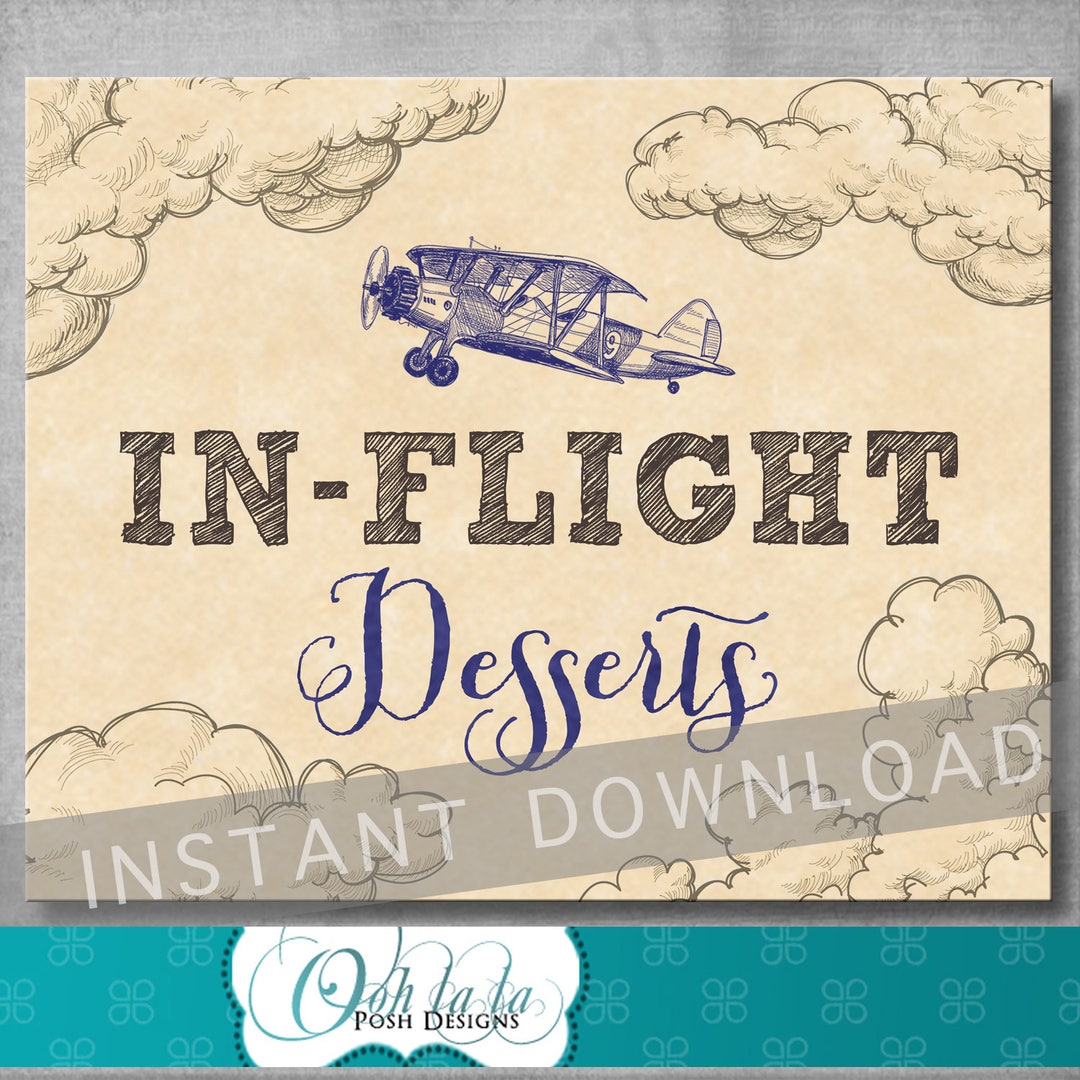 In Flight Desserts Sign - 8x10 Inches - Vintage Airplane Birthday ...