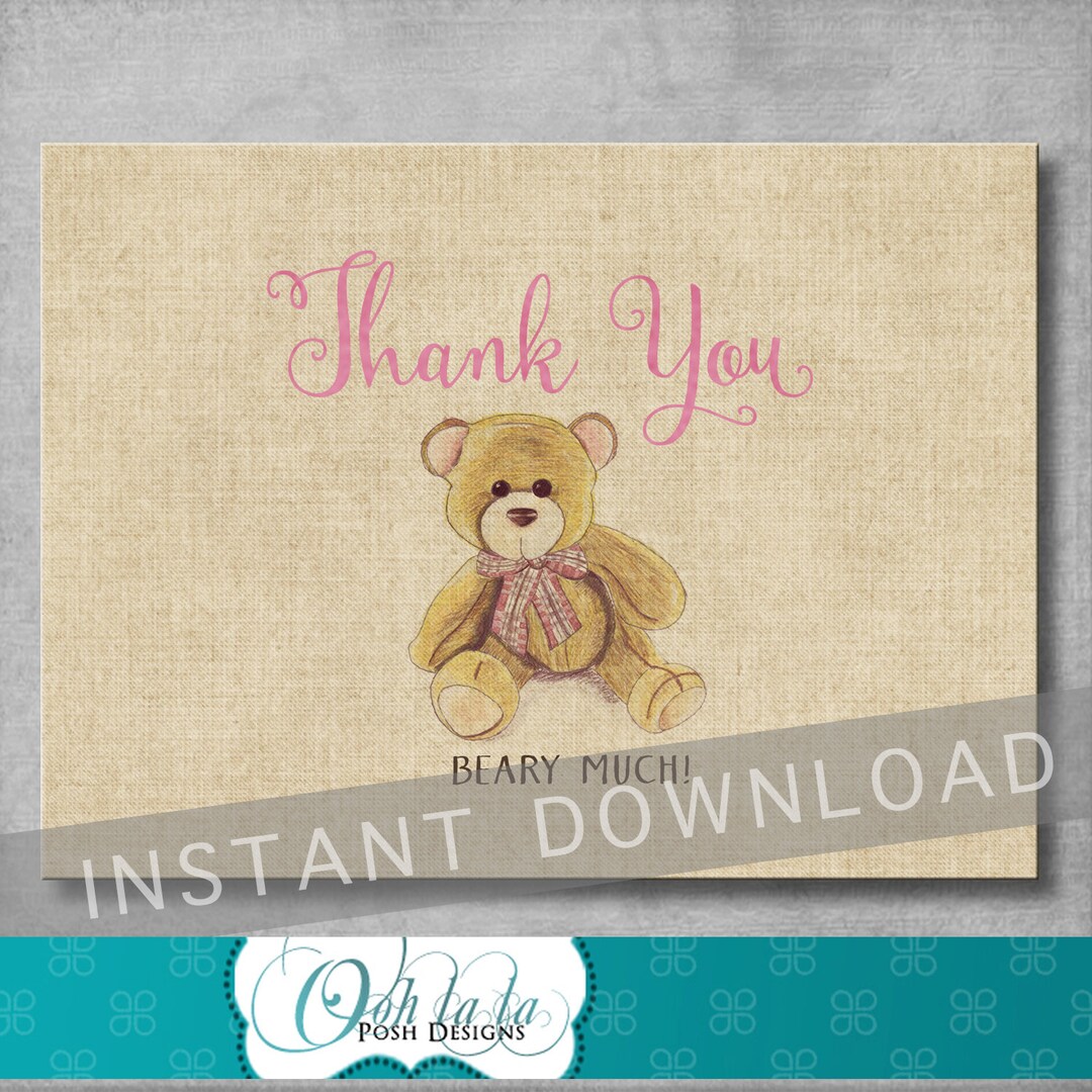 Vintage Teddy Bear Thank You Card - Birthday - Baby Shower - 4 X 5.5 ...
