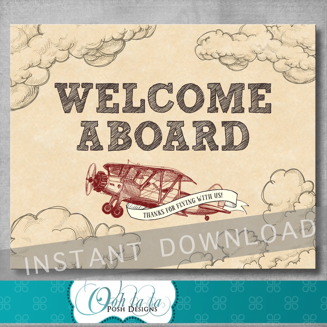 Welcome Sign - 8x10 Inches - Vintage Airplane Baby Shower - Birthday ...