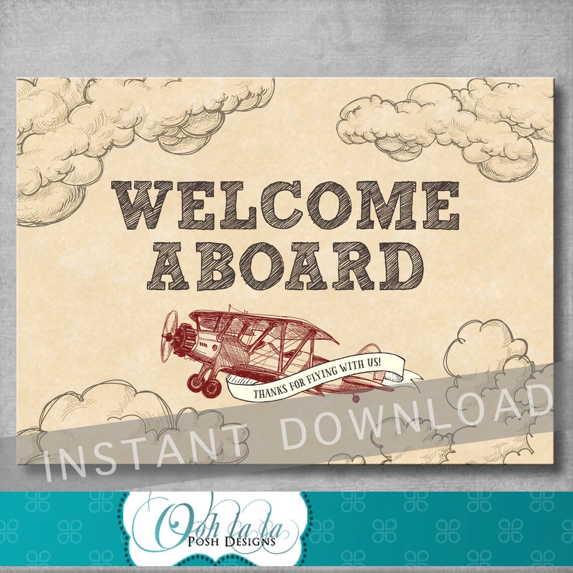 Welcome Sign - Vintage Airplane Baby Shower - Birthday - Baby Boy ...