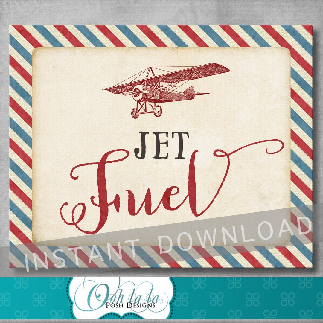 Jet Fuel Sign - 8 X 10 Inches - Vintage Airplane Party - Baby Shower ...