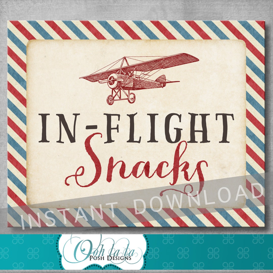 In Flight Snacks Sign 8x10 Inches Vintage Airplane Birthday Baby Shower ...