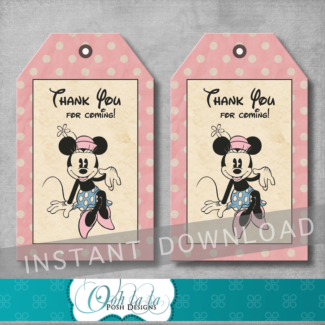 Vintage Minnie Mouse Favor Tags - Birthday Thank You Tags - Gift Tag ...