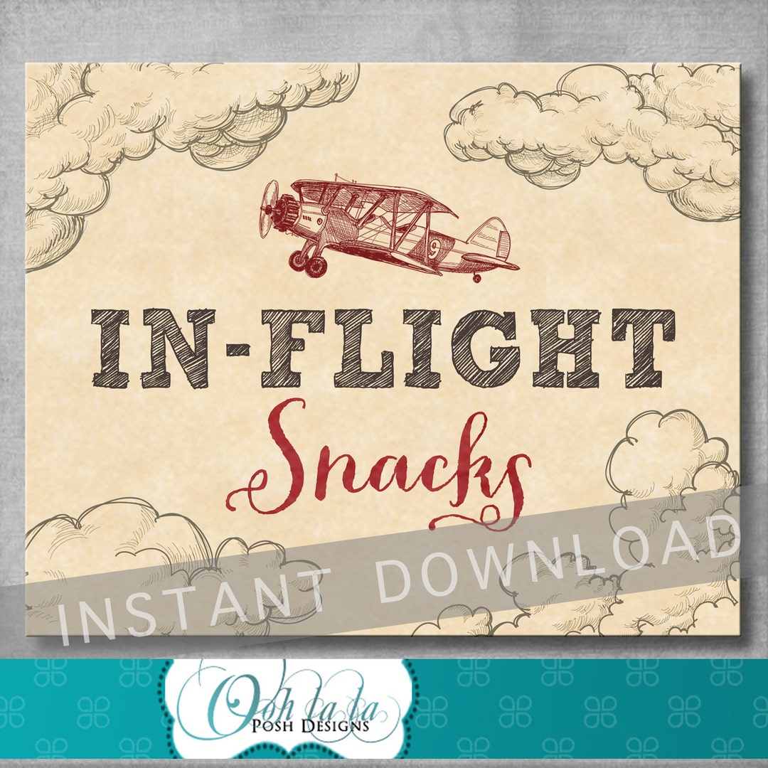 In Flight Snacks Sign - 8x10 Inches - Vintage Airplane Birthday - Baby ...