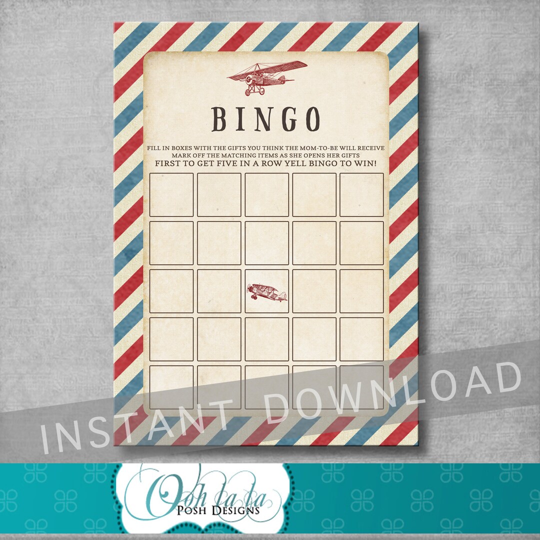 Bingo Card Game - 5x7 Inches - Vintage Airplane Baby Shower - Airplane ...