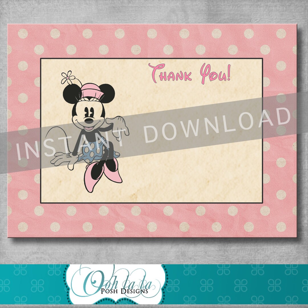 Vintage Minnie Mouse Thank You Card - Birthday - Classic Minnie Mouse ...