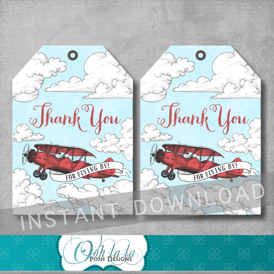 Vintage Airplane Favor Tags - Airplane Baby Shower - Red and Blue ...