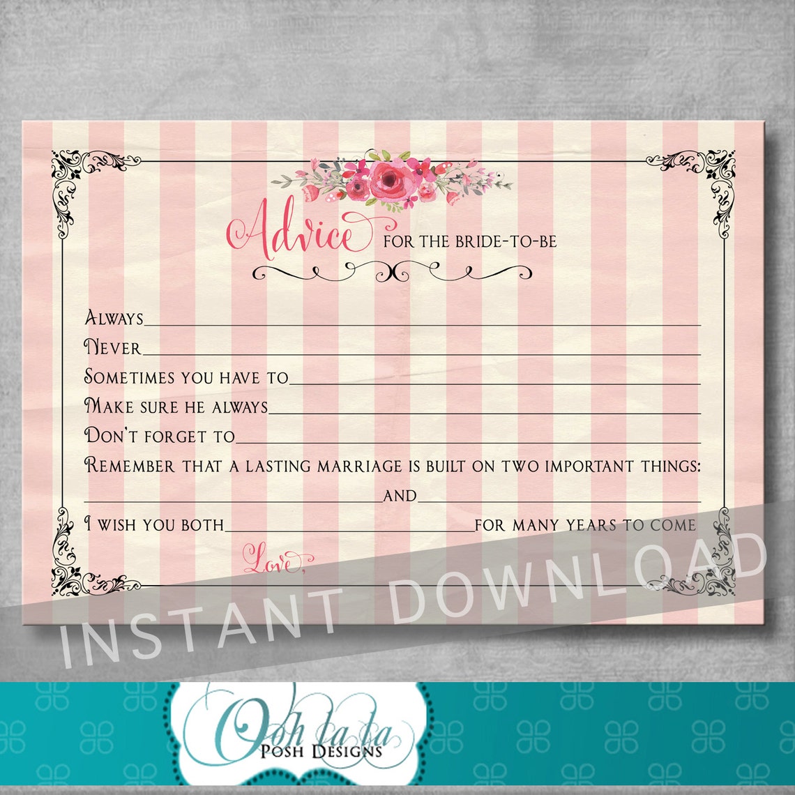 4x6 Printable Bridal Shower Advice Cards Wishes Card | Etsy