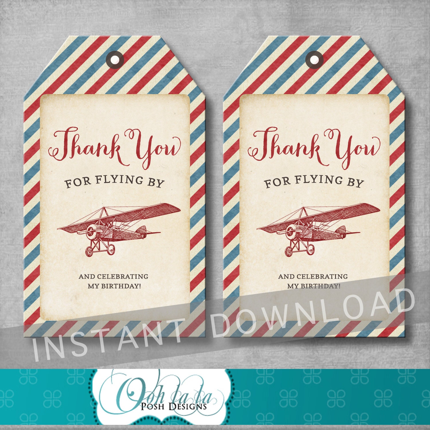 Vintage Airplane Favor Tags Birthday Thank You Tags Gift - Etsy