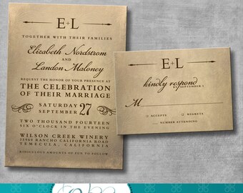 Wedding Invitation and Matching Response Card Vintage Rustic | Etsy