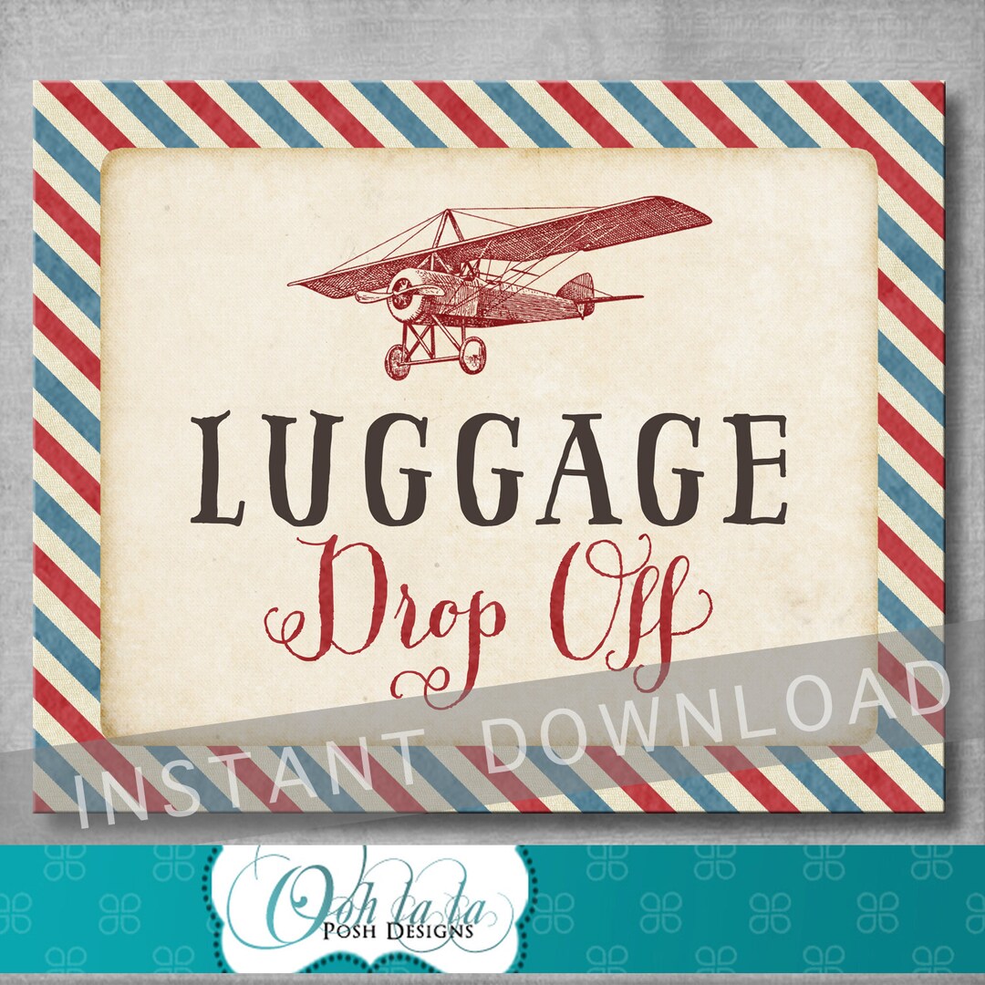 Luggage Drop off Sign - 8x10 Inches - Vintage Airplane Baby Shower ...