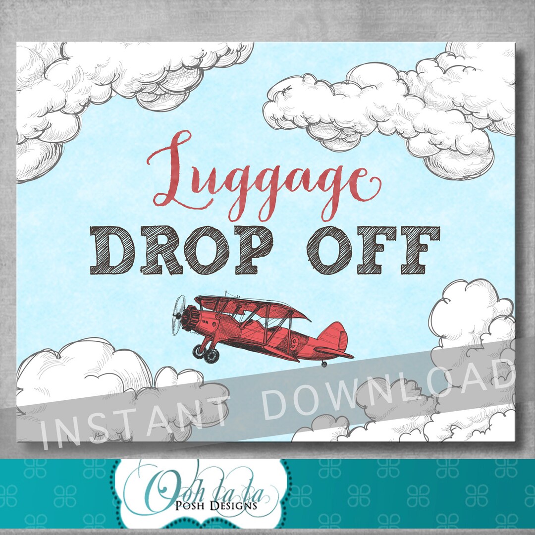 Luggage Drop off Sign - 8x10 Inches - Vintage Airplane Baby Shower ...