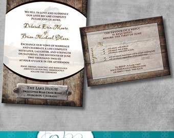 Wedding Invitation and Matching Response Card Vintage Rustic | Etsy