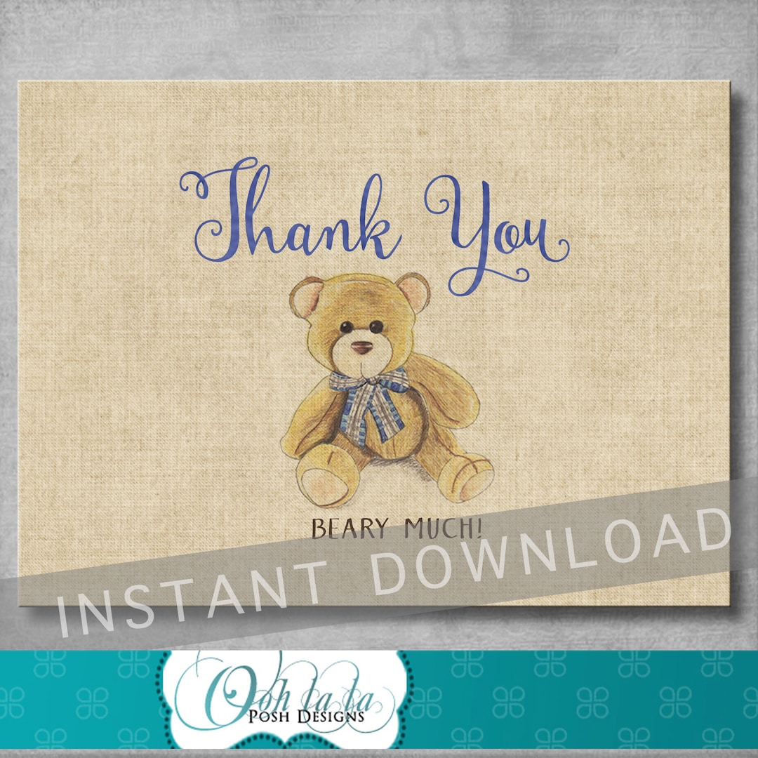 Vintage Teddy Bear Thank You Card - Birthday - Baby Shower - 4 X 5.5 ...