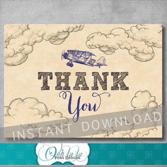 Thank You Sign 5x7 inches Vintage Airplane Birthday Baby | Etsy