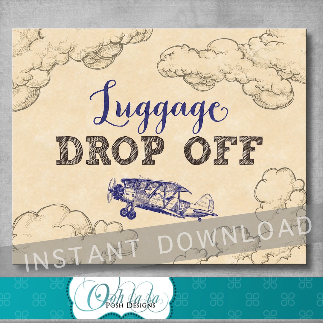 Luggage Drop off Sign - 8x10 Inches - Vintage Airplane Baby Shower ...