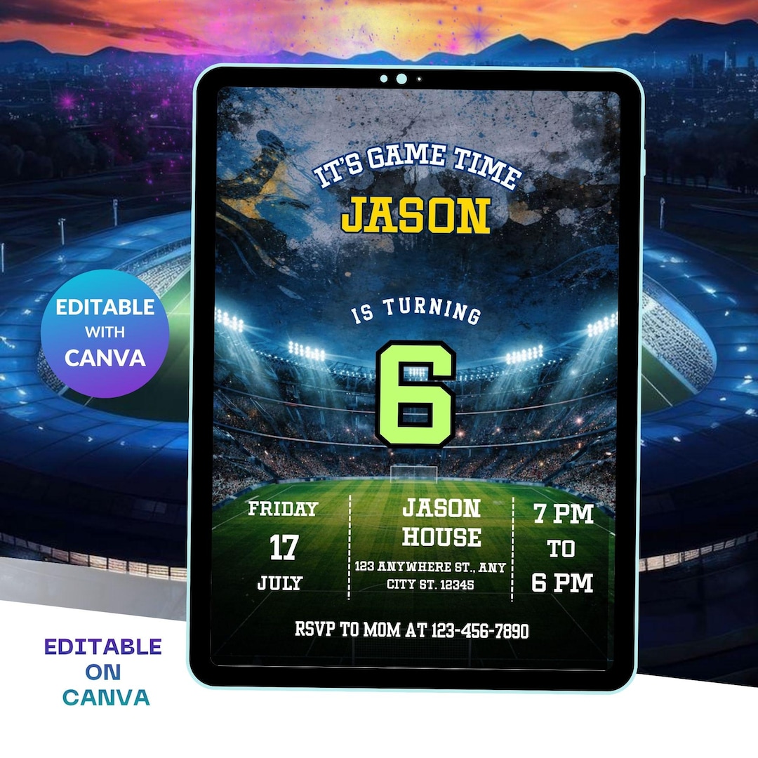 Soccer Birthday Invitation Template, Editable Football Birthday Invite ...