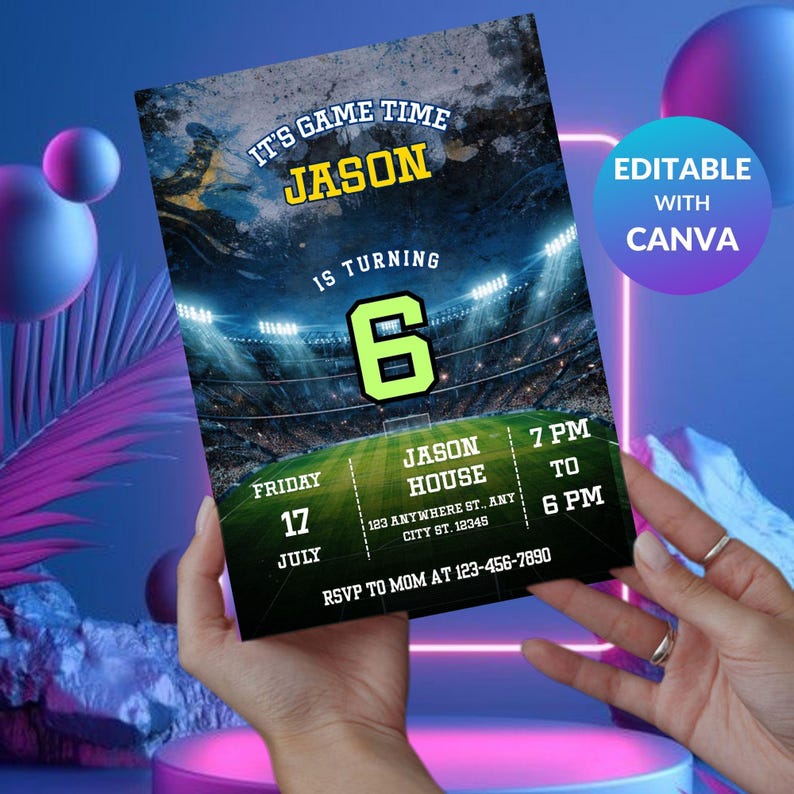 Soccer Birthday Invitation Template, Editable Football Birthday Invite ...