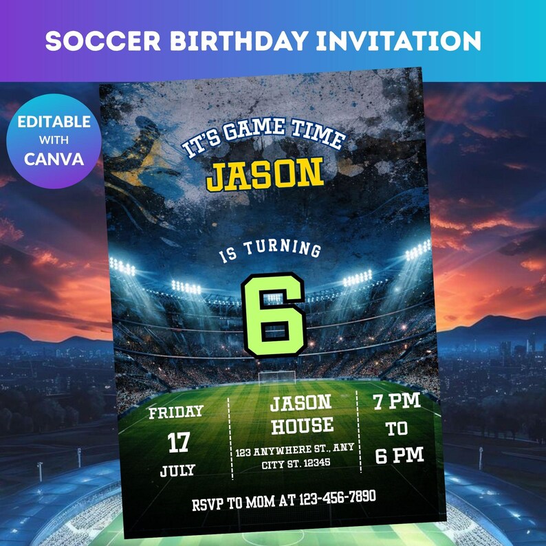 Soccer Birthday Invitation Template, Editable Football Birthday Invite ...